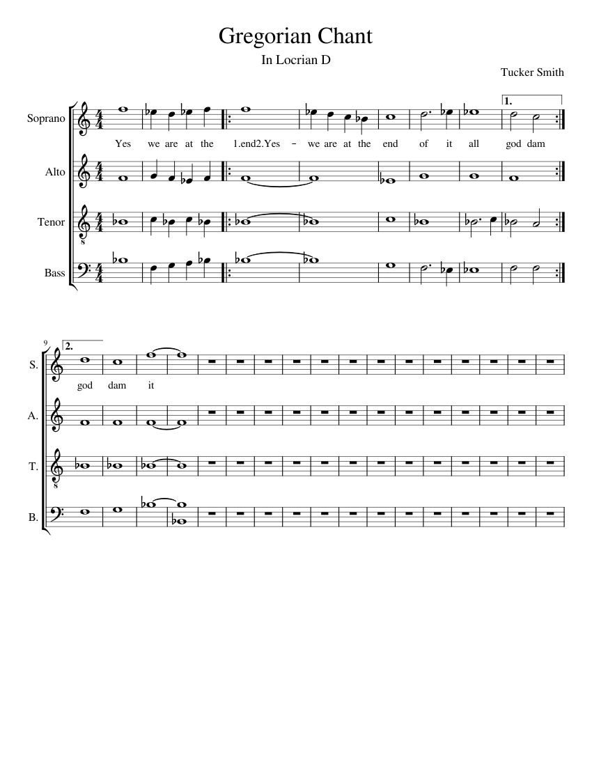 Gregorian Chant Sheet Music for Soprano, Alto, Tenor, Bass voice ...