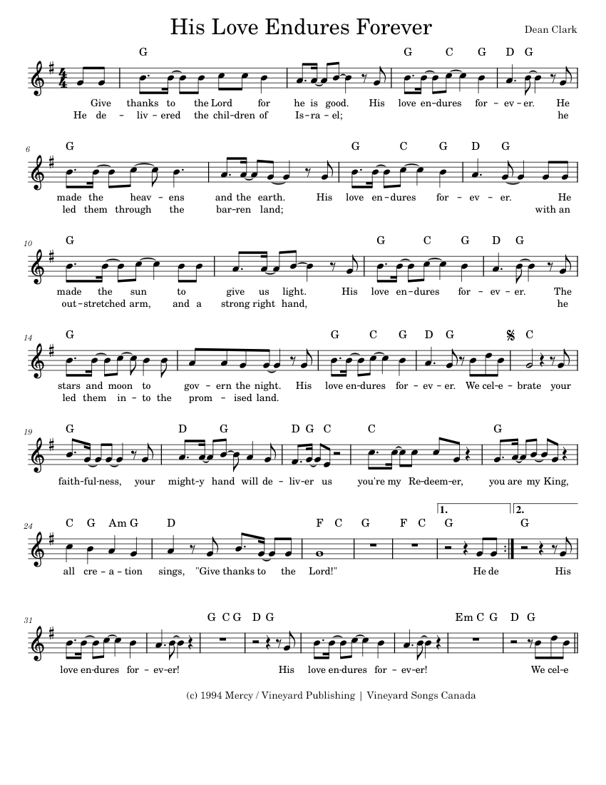 His Love Endures Forever Sheet Music with Chords for Piano (Choral ...