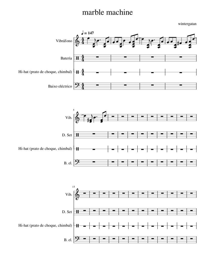 marble_machine wintergatan Sheet music for Vibraphone, Bass guitar ...