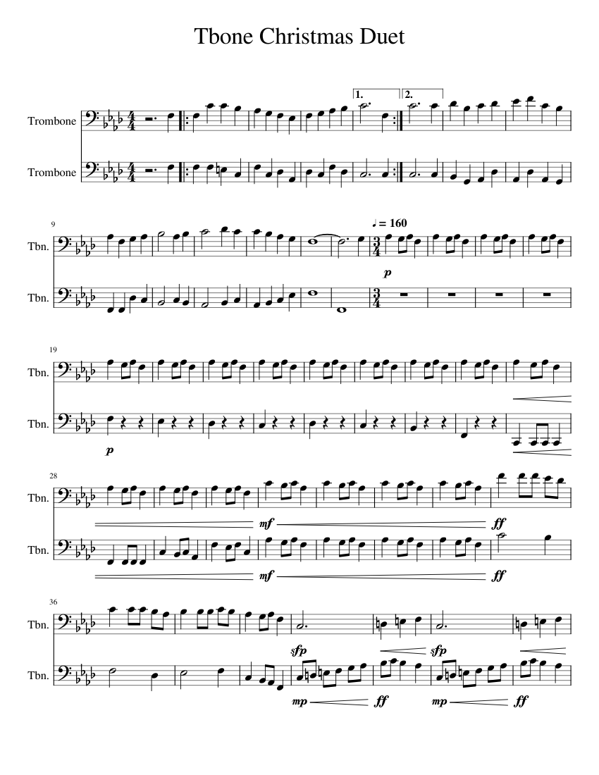 Trombone Christmas Duet Sheet music for Trombone (Brass Duet ...
