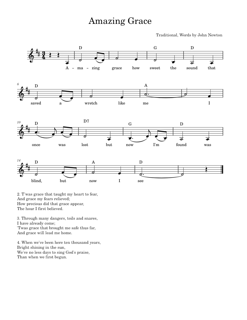 Amazing Grace – John Newton Sheet Music with Chords for Piano (Solo ...