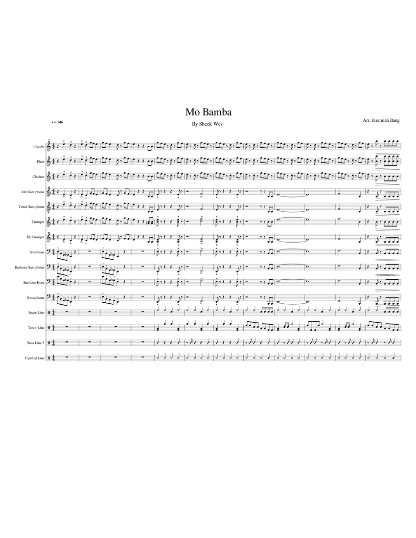 Mo Bamba Sheet Music for Trombone, Flute piccolo, Flute, Saxophone alto ...
