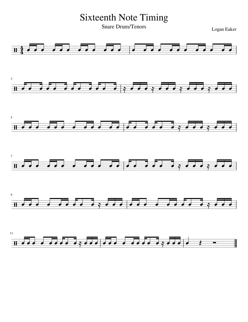 Sixteenth Note Timing Snares Sheet music for Snare drum (Solo ...