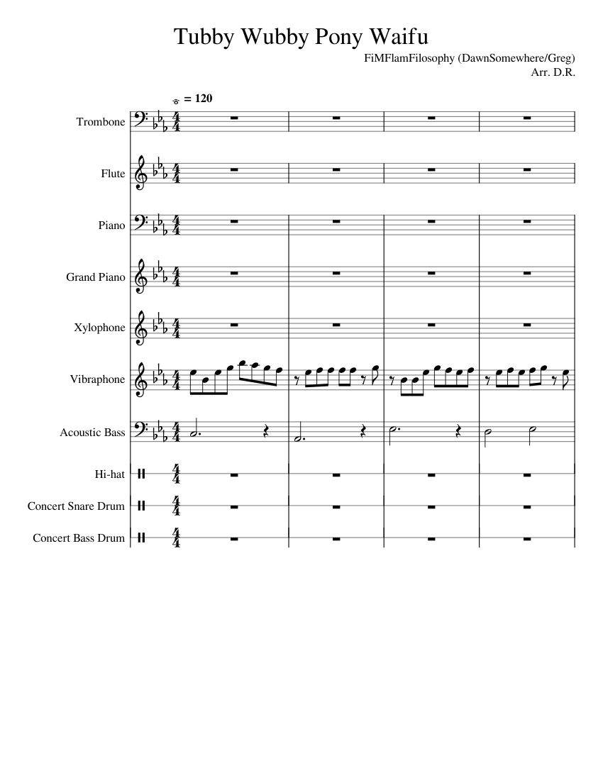 Tubby Wubby Pony Waifu Sheet Music for Piano, Trombone, Flute ...
