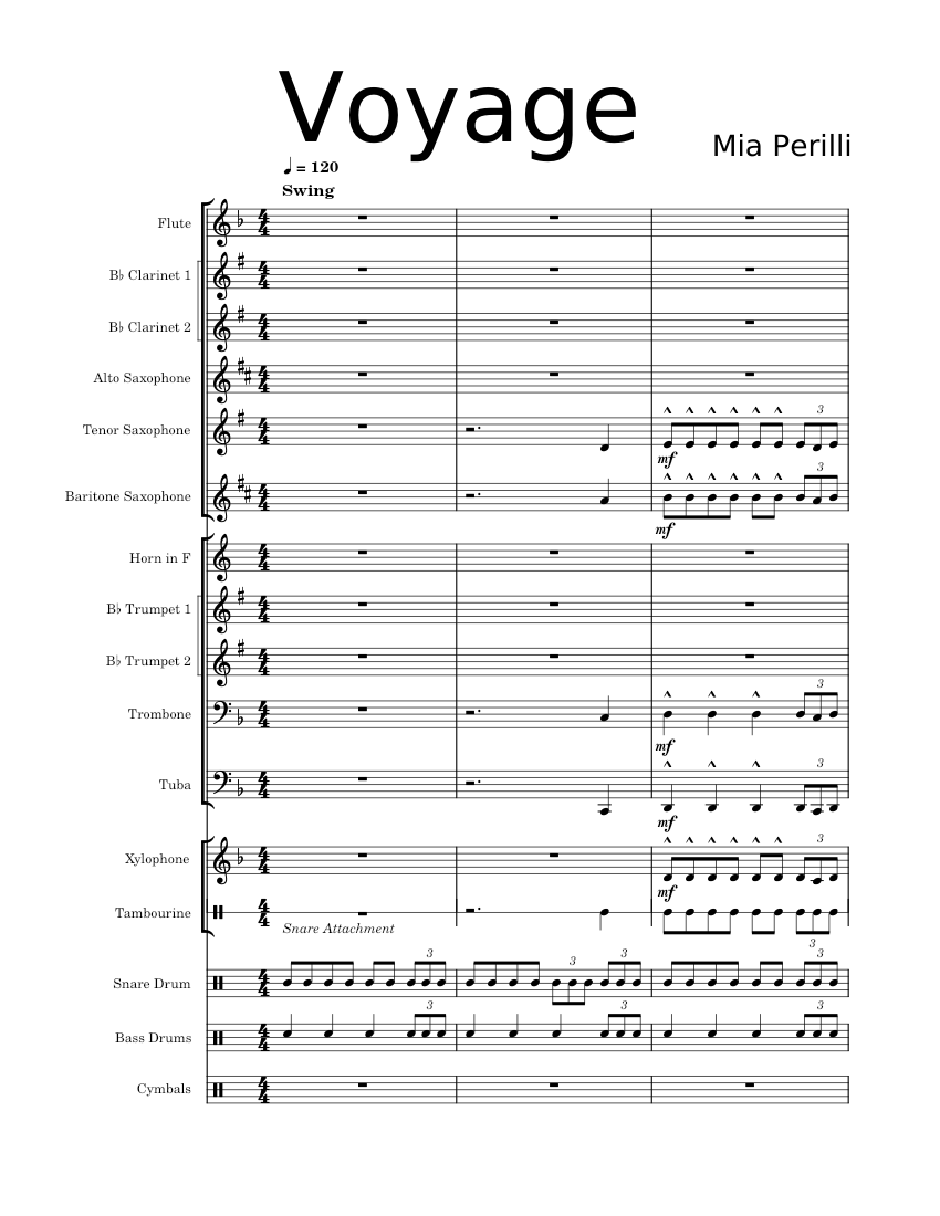 Voyage Sheet Music for Trombone, Tuba, Tambourine, Flute & more ...