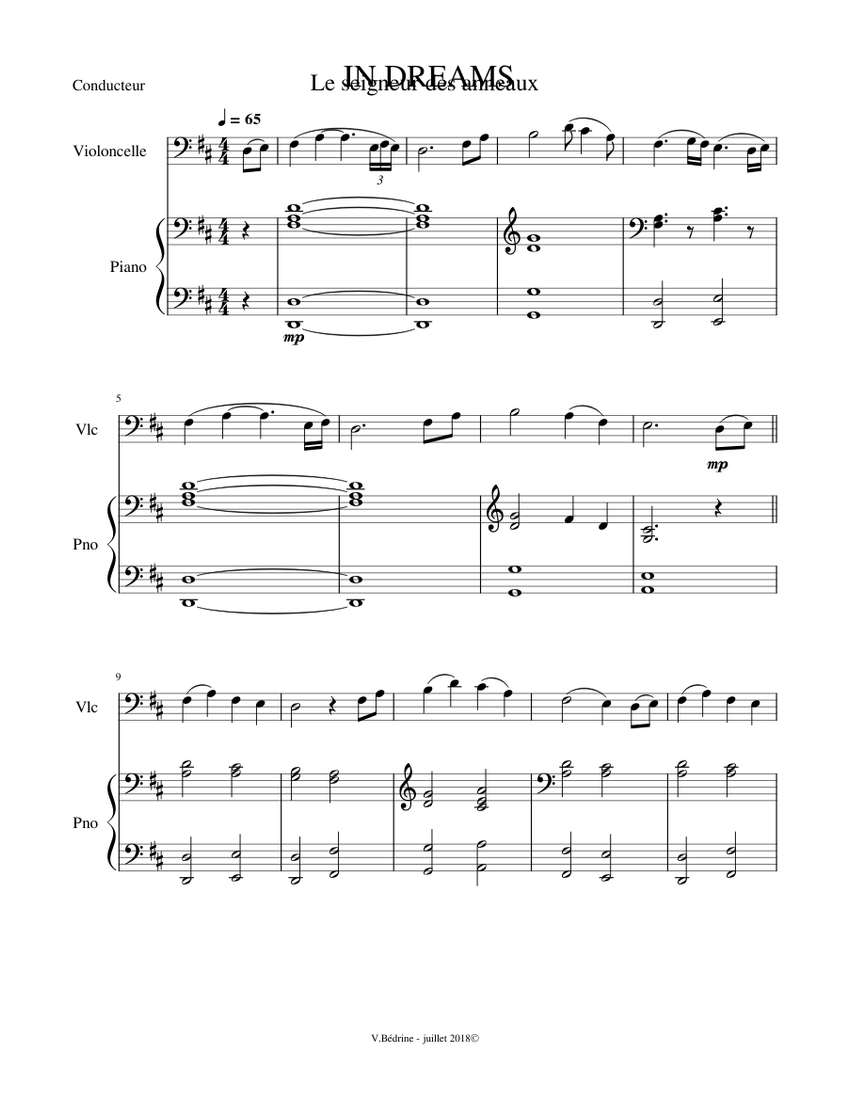 In dreams Sheet Music for Piano, Cello (Solo) | MuseScore.com