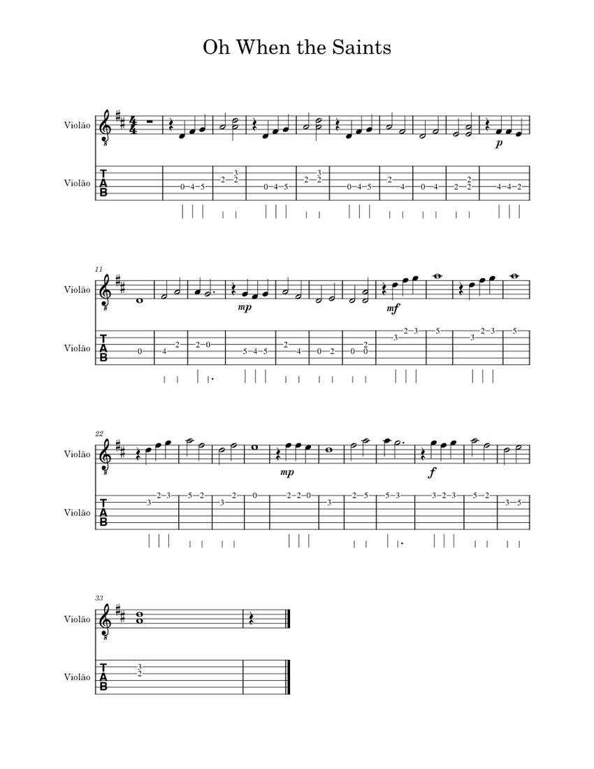 Oh when the saints Sheet Music and Tab for Guitar (Mixed Duet ...