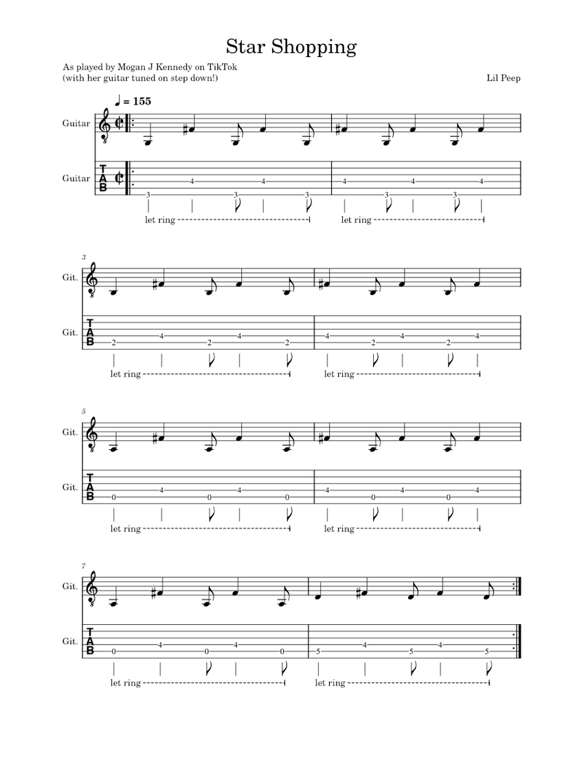Star shopping – Lil Peep – Morgan J Kennedy – Guitar Tabs Sheet music ...
