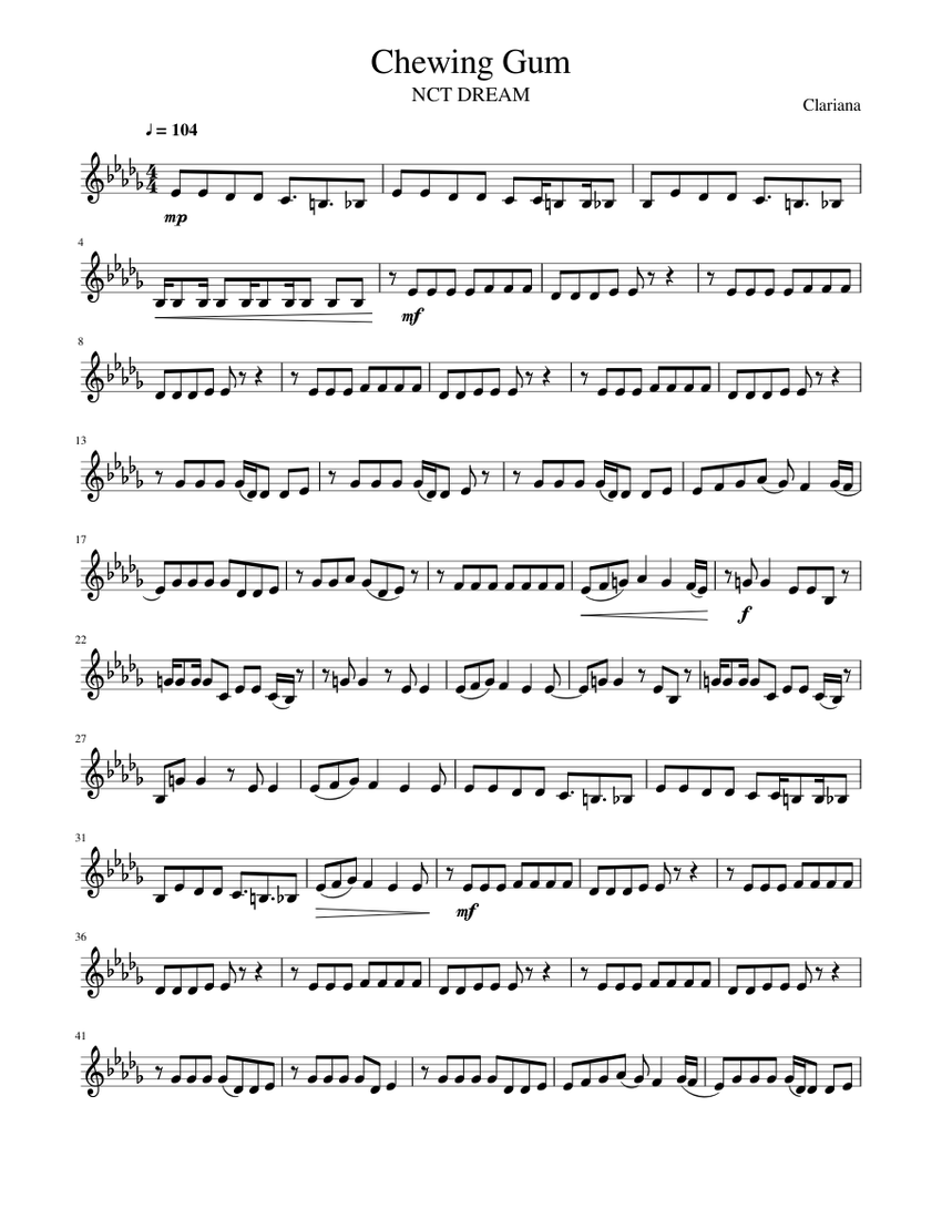 Chewing Gum - NCT DREAM Sheet music for Clarinet in b-flat (Solo ...