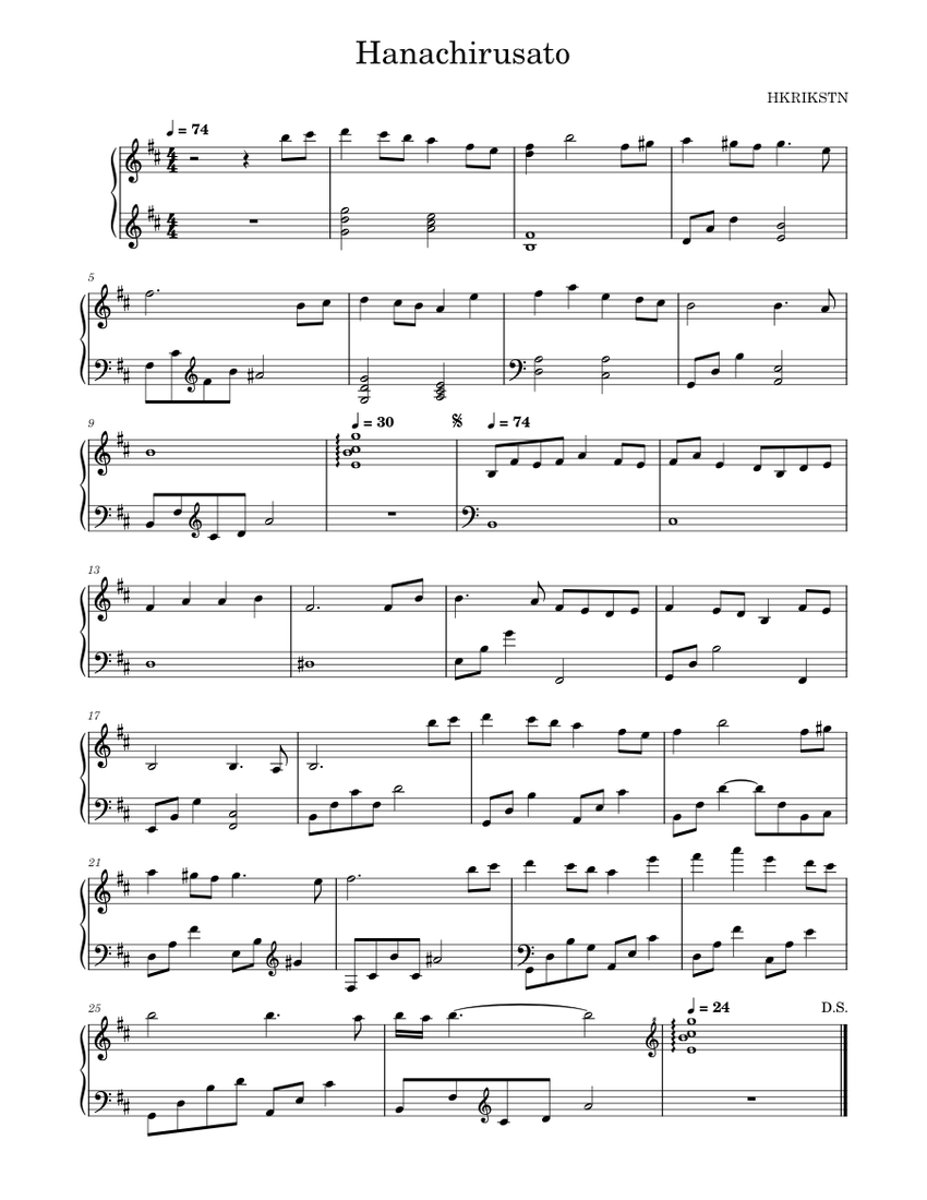 Hanachirusato – Yu-Peng Chen Hanachirusato Sheet Music for Piano (Solo ...