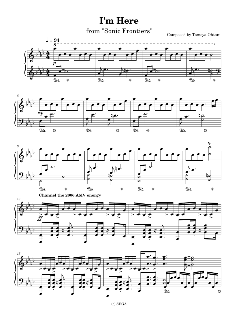 Sonic Frontiers Im Here Short Ver Sheet Music For Piano Solo