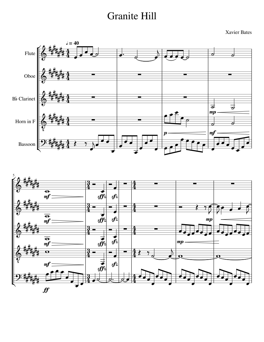 Granite Hill Sheet music for Flute, Oboe, Clarinet in b-flat, Bassoon ...