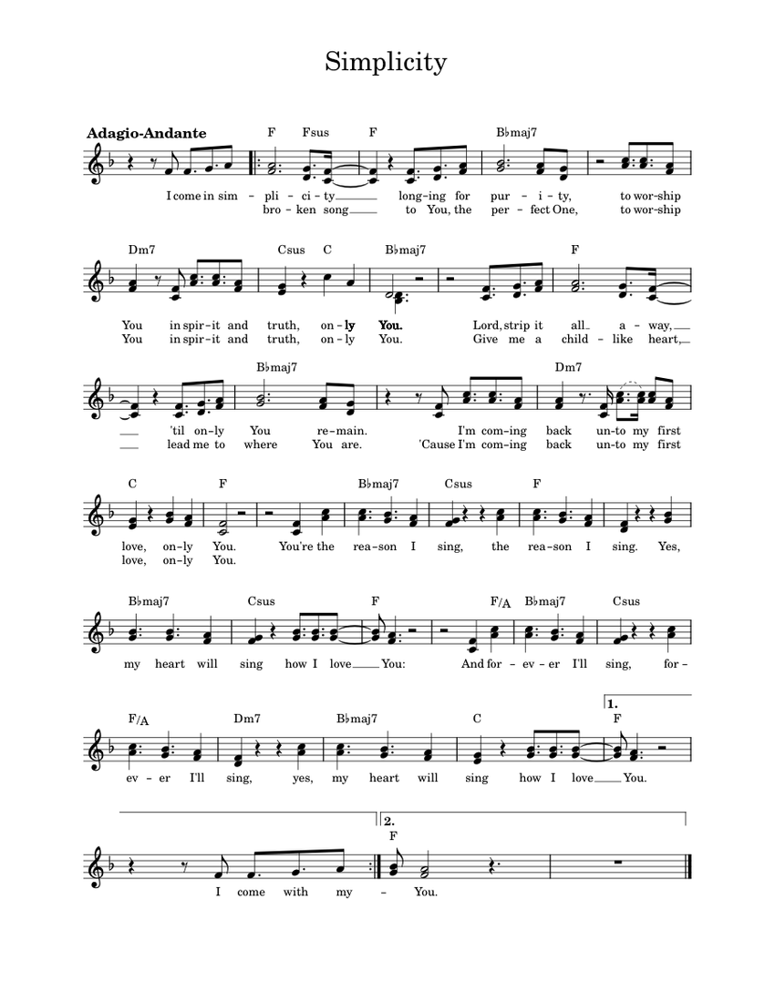 Simplicity Sheet Music with Chords for Vocals (Solo) | MuseScore.com