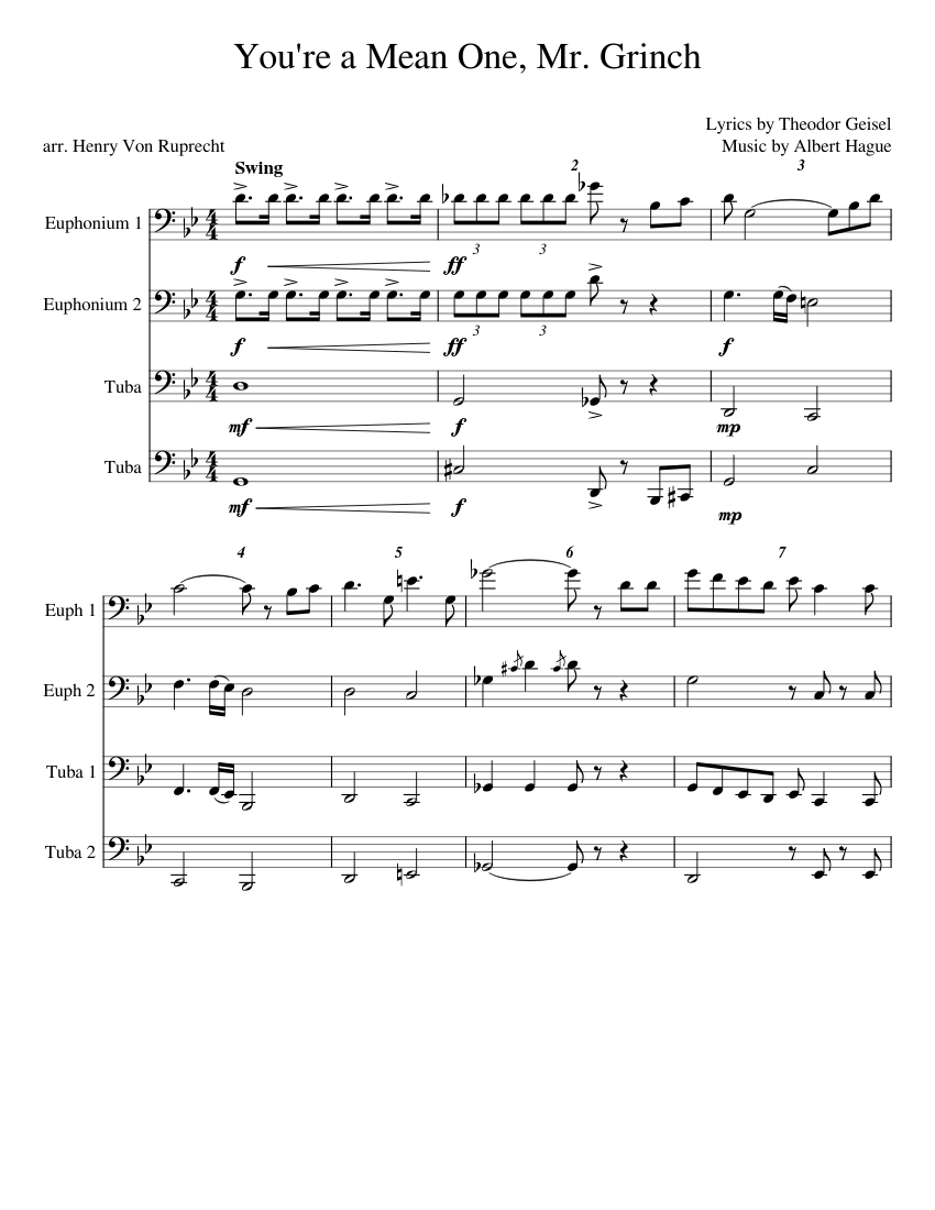Youre a mean one mr grinch – Misc Christmas Sheet music for Euphonium ...