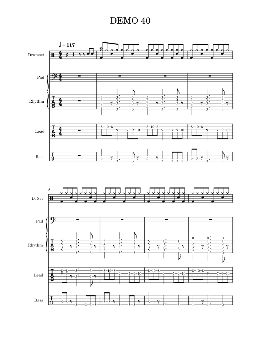 Neptune (Tablature) Sheet Music for Piano, Guitar, Bass guitar, Drum group (Mixed Quintet ...