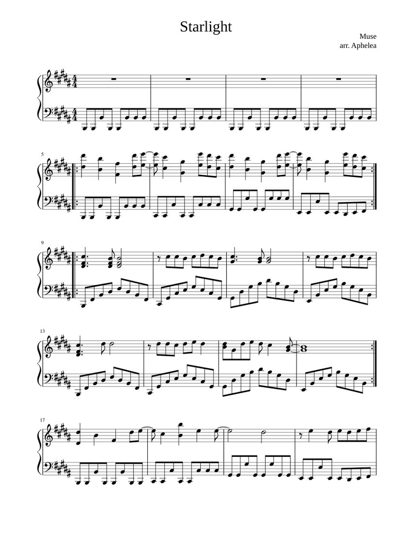 Muse: Starlight Sheet Music for Piano (Solo) | MuseScore.com