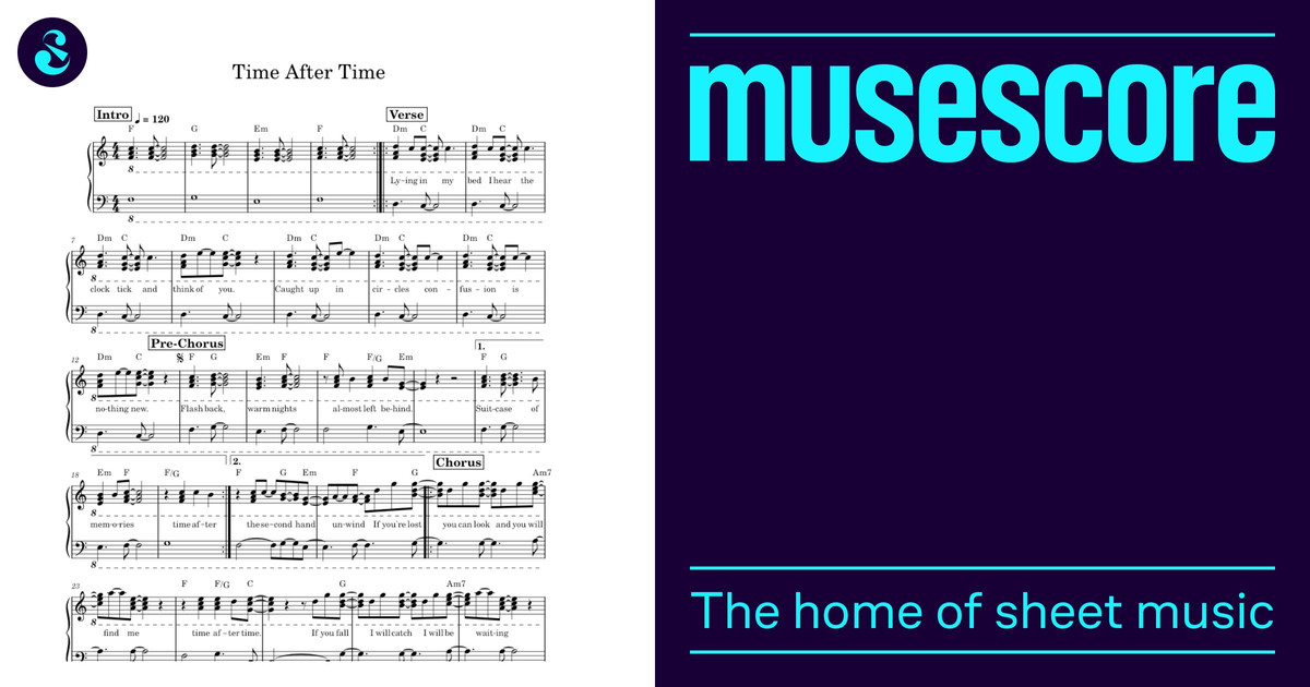 Time After Time - Cyndi Lauper Sheet Music with Chords for Piano (Solo ...