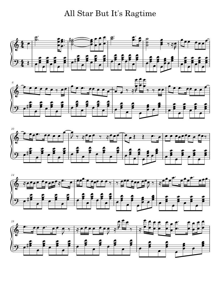 All Star But It's Ragtime - piano tutorial