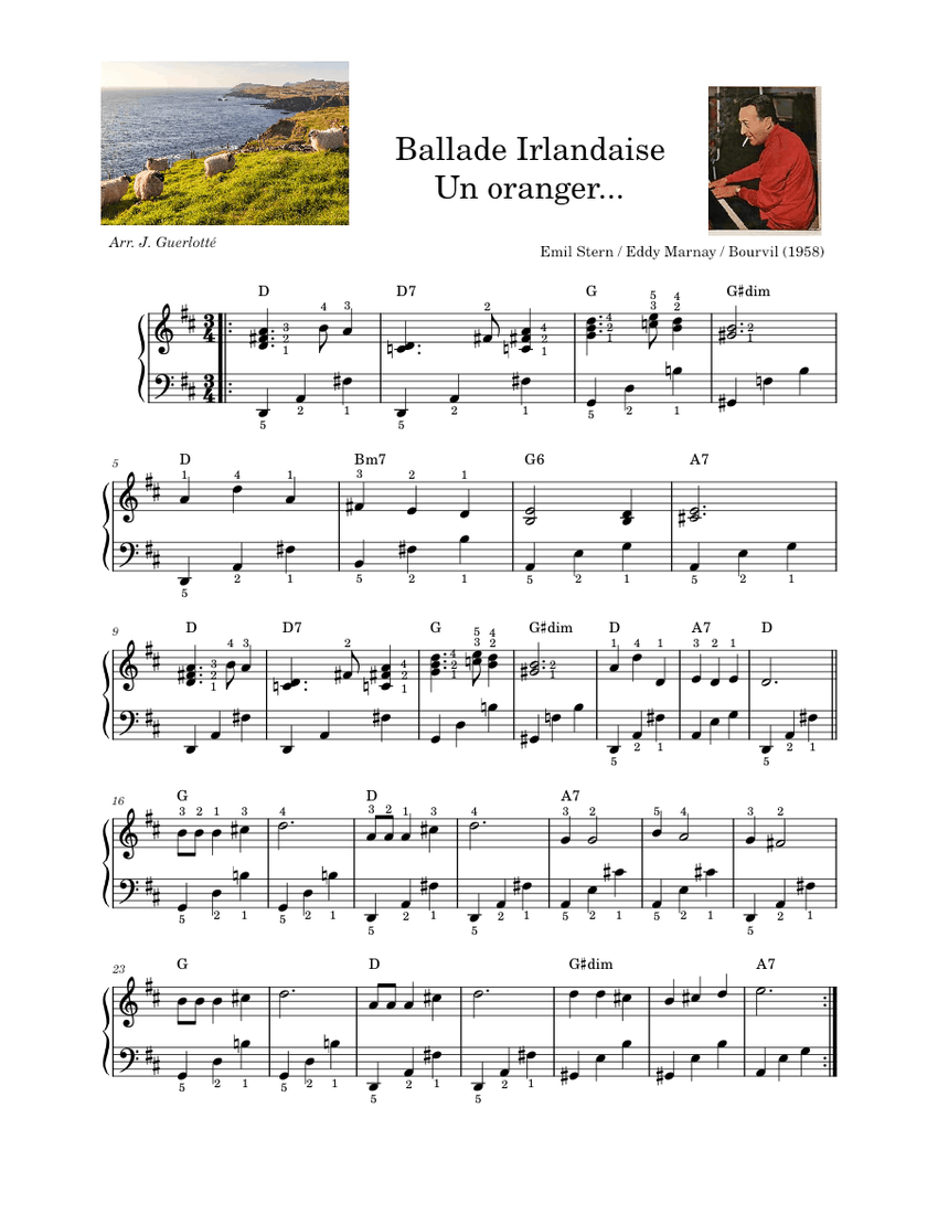 Ballade irlandaise – Emil Stern / Bourvil Sheet music for Piano (Solo ...