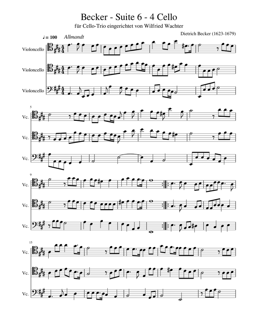 Becker - Suite 6 - 4 Cello Sheet music for Cello (Mixed Trio ...