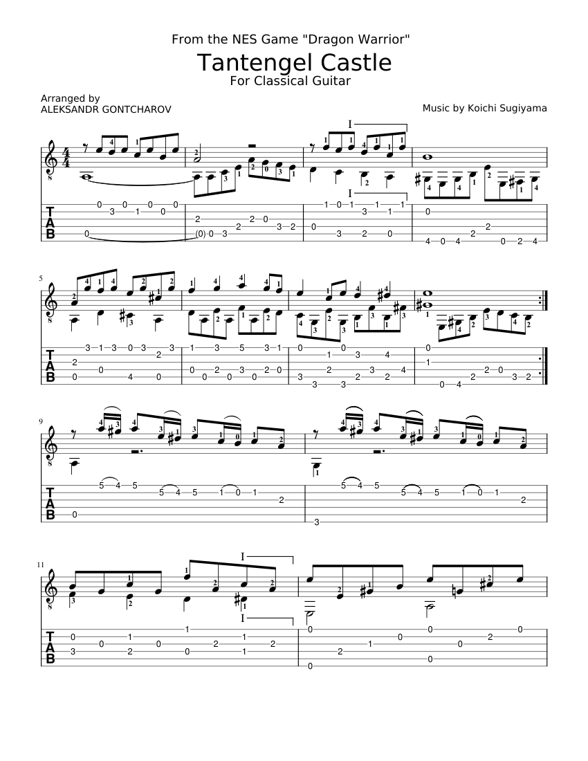 NES - Tantengel Castle - Dragon Warrior - Arr. For Classical Guitar ...