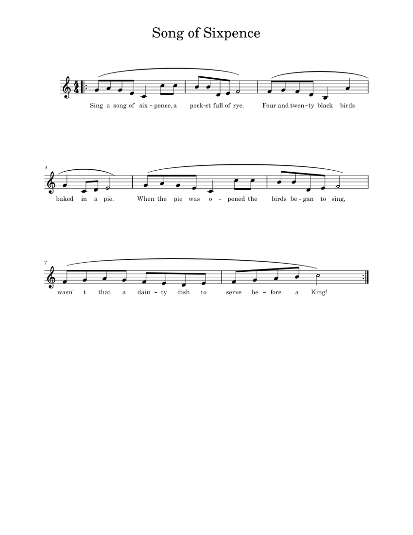 Song of Sixpence phrase mark Sheet music for Piano (Solo) | Musescore.com
