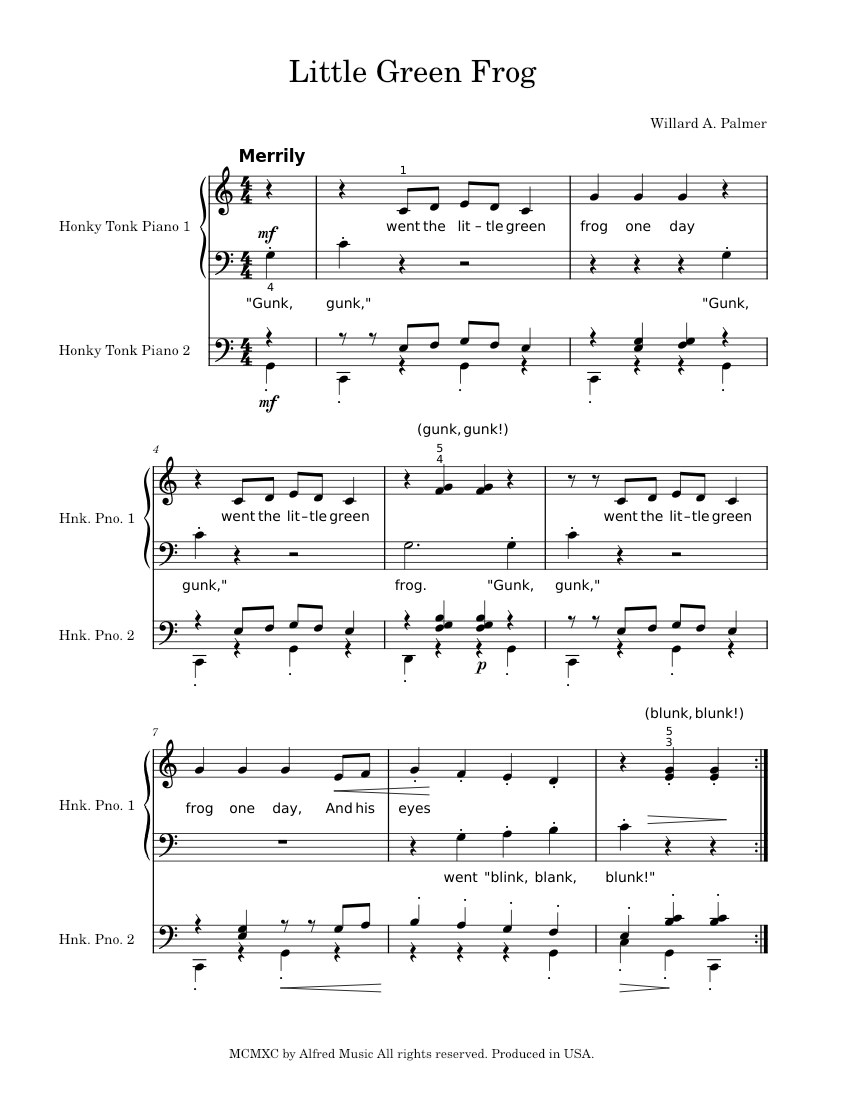 Little Green Frog – Willard A. Palmer Sheet Music for Piano (Piano Four ...