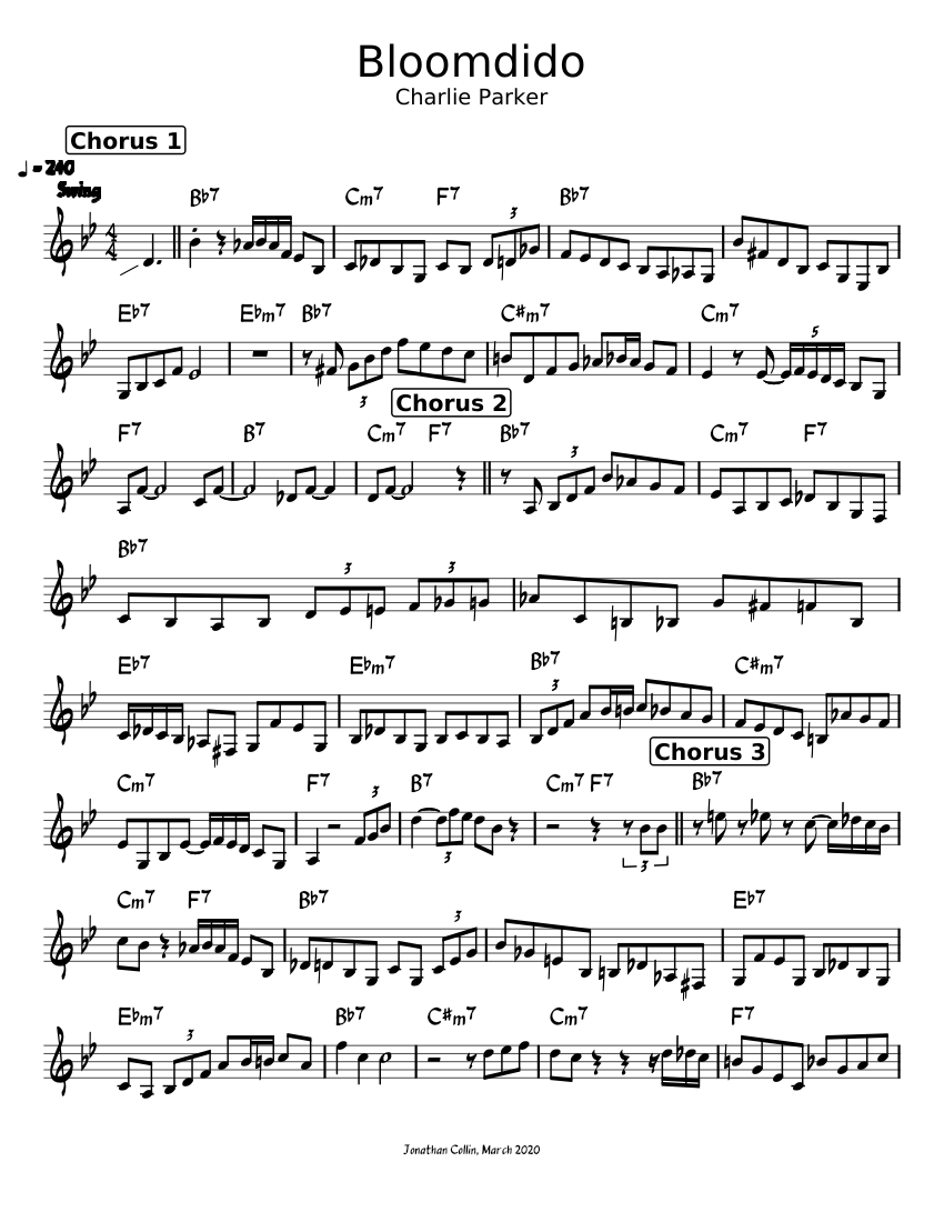 Bloomdido - Charlie Parker solo Sheet Music with Chords for Piano (Solo ...