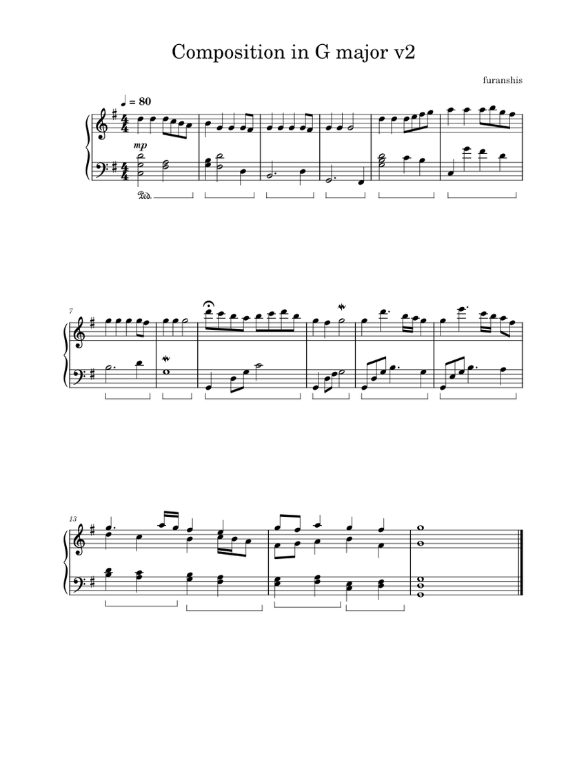 Composition in G major version-2 Sheet Music for Piano (Solo) Easy ...