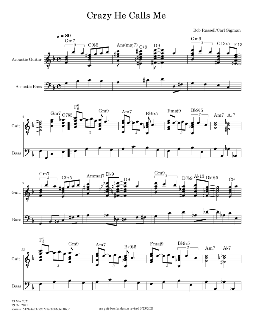 Crazy He Calls Me – Bob Russell/Carl Sigman Sheet Music with Chords for ...