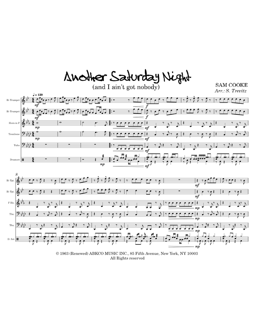 Another saturday night – Sam Cooke Sheet Music for Trombone, Tuba ...