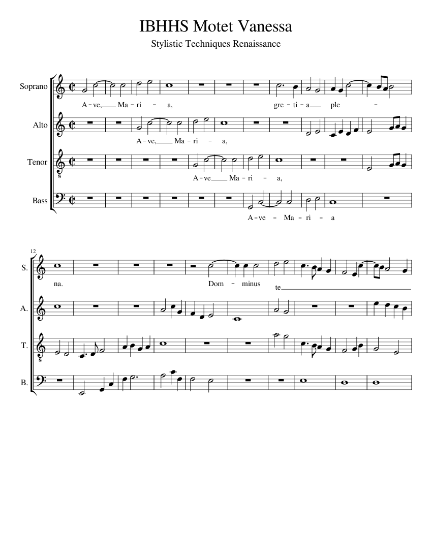 IB HHS Motet Vanessa Sheet music for Soprano, Alto, Tenor, Bass voice ...