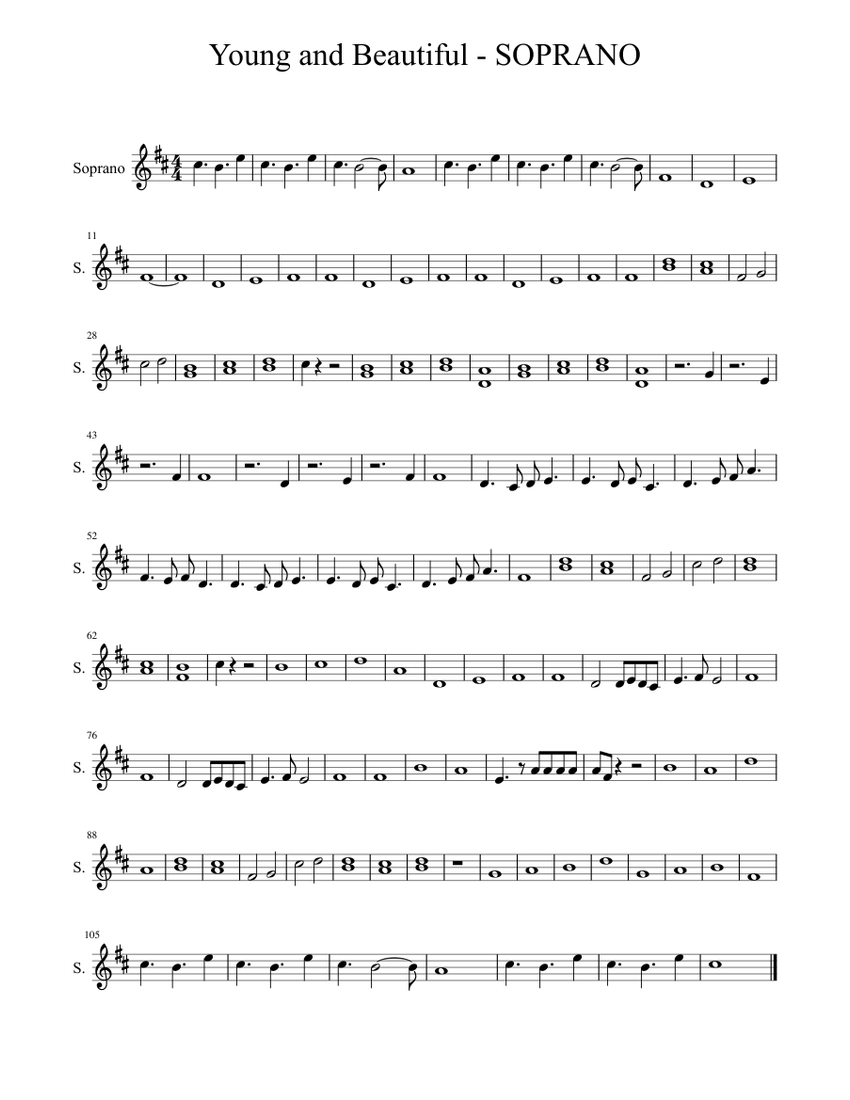 Young and Beautiful - SOPRANO Sheet music for Violin (Solo) | Musescore.com