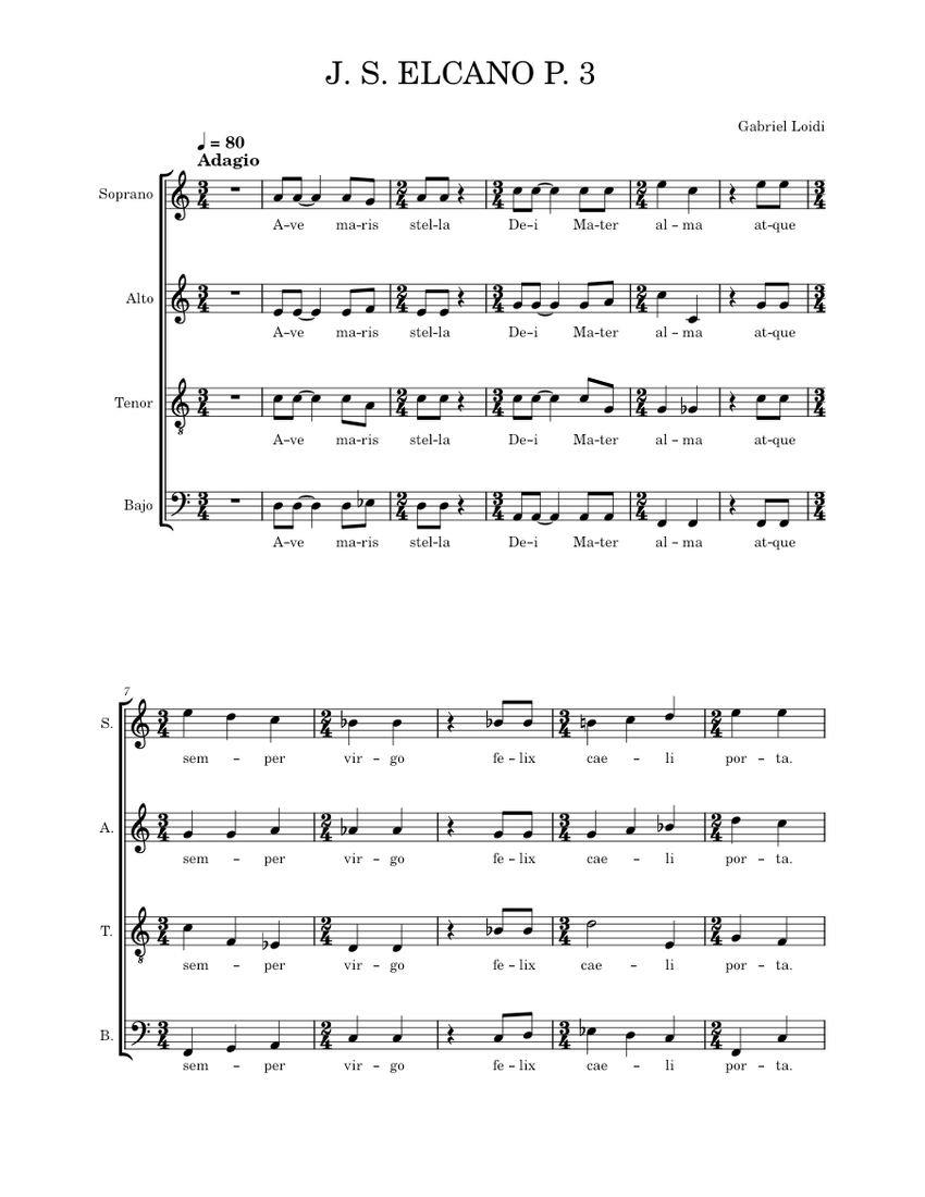 J. S. Elcano P. 3 II Stella Maris Sheet music for Soprano, Alto, Tenor ...