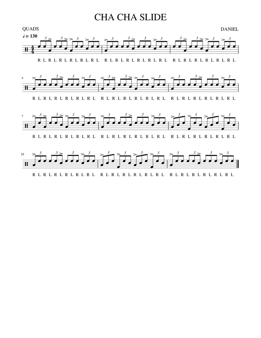 CHA CHA SLIDE Sheet music for Tenor drum (Solo) | Musescore.com