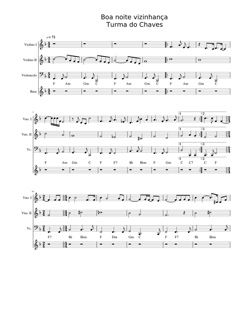Boa noite vizinhança - Turma do Chaves Sheet Music for Piano, Violin ...