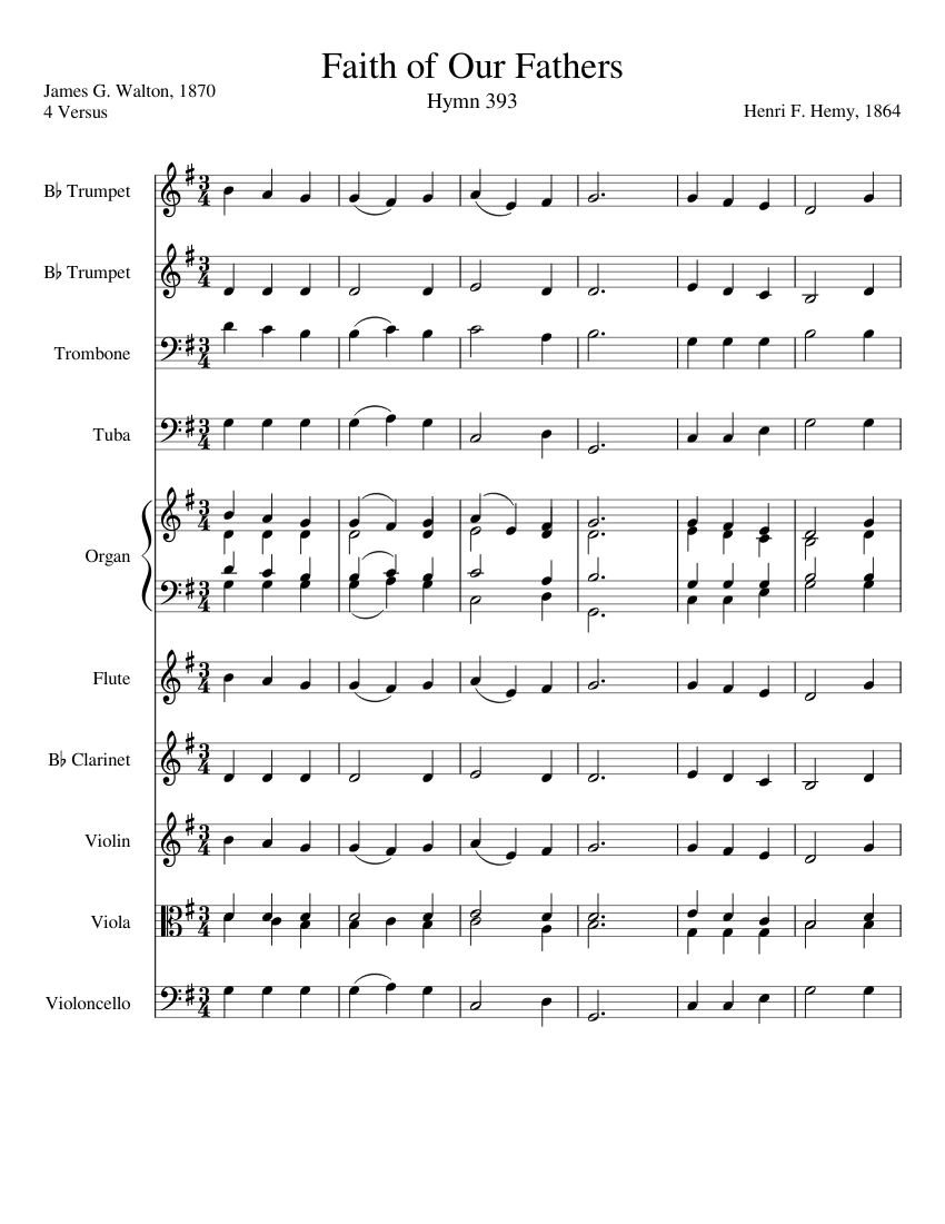 393 Faith of Our Fathers Sheet Music for Trombone, Organ, Tuba, Flute ...