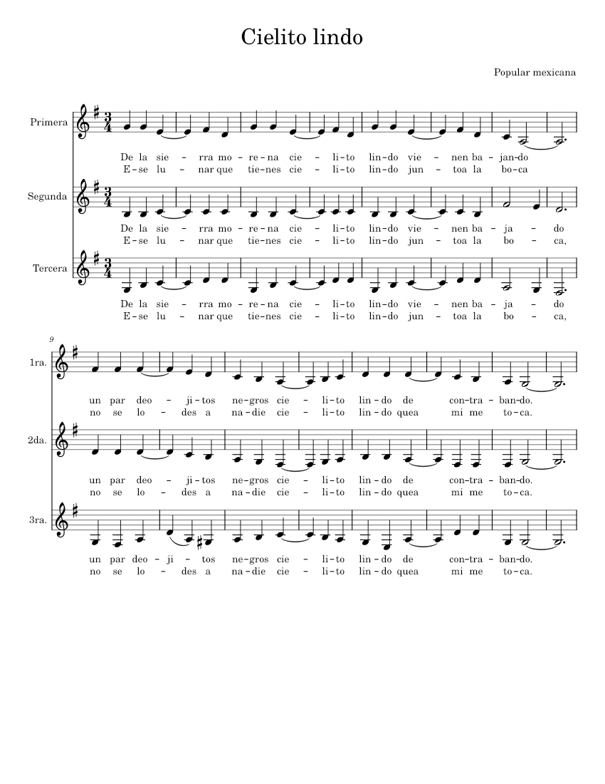 Cielito lindo – Misc Traditional (Contraltos) Sheet music for Alto (Choral) | Musescore.com