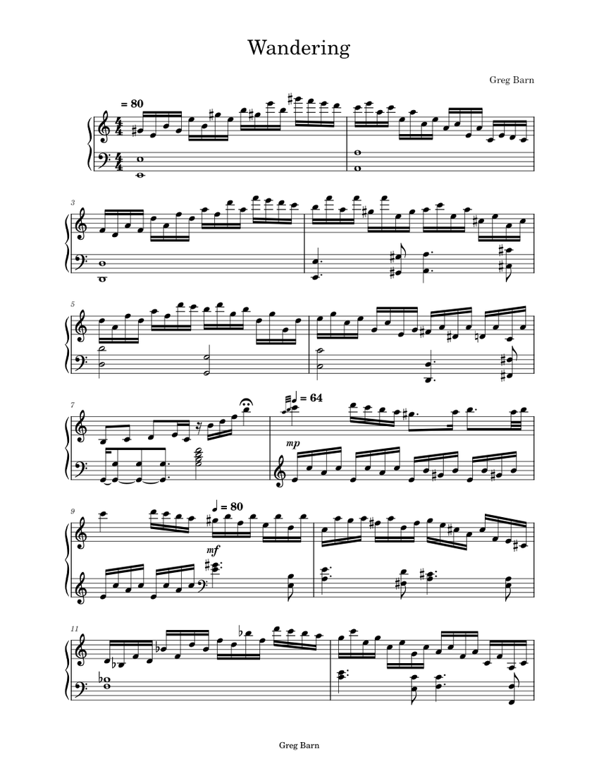 Wandering Sheet music for Piano (Solo) | Musescore.com