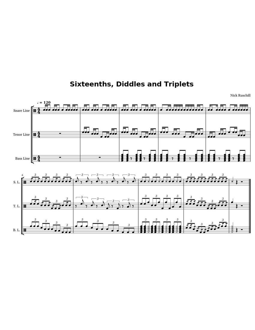Sixteenths, Diddles and Triplets Sheet music for Snare drum, Tenor drum ...