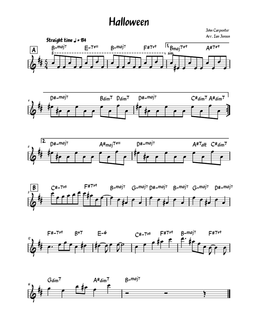 Haloween – John Carpenter Halloween-Score Sheet Music with Chords for ...