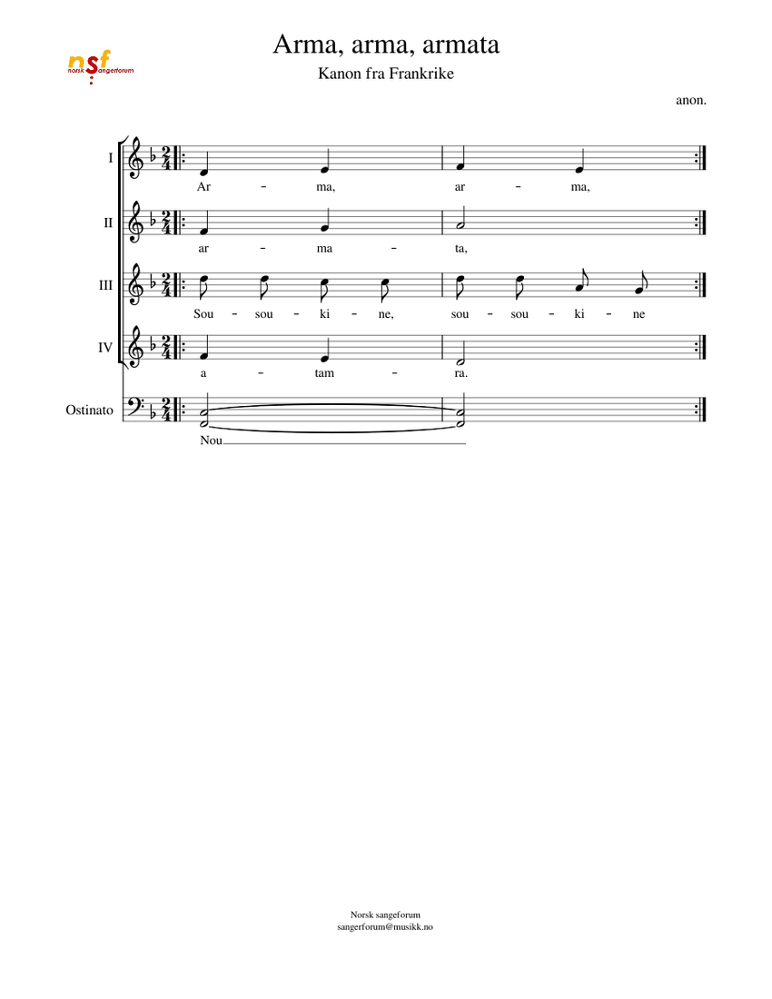 Arma, arma, armata Sheet Music for Vocals (Choral) | MuseScore.com
