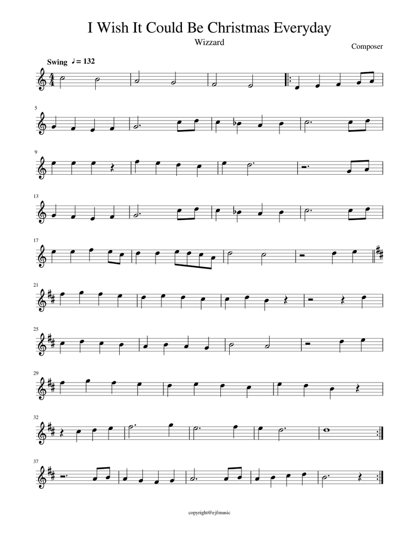 I Wish It Could Be Christmas Everyday Sheet Music for Piano (Solo) easy ...