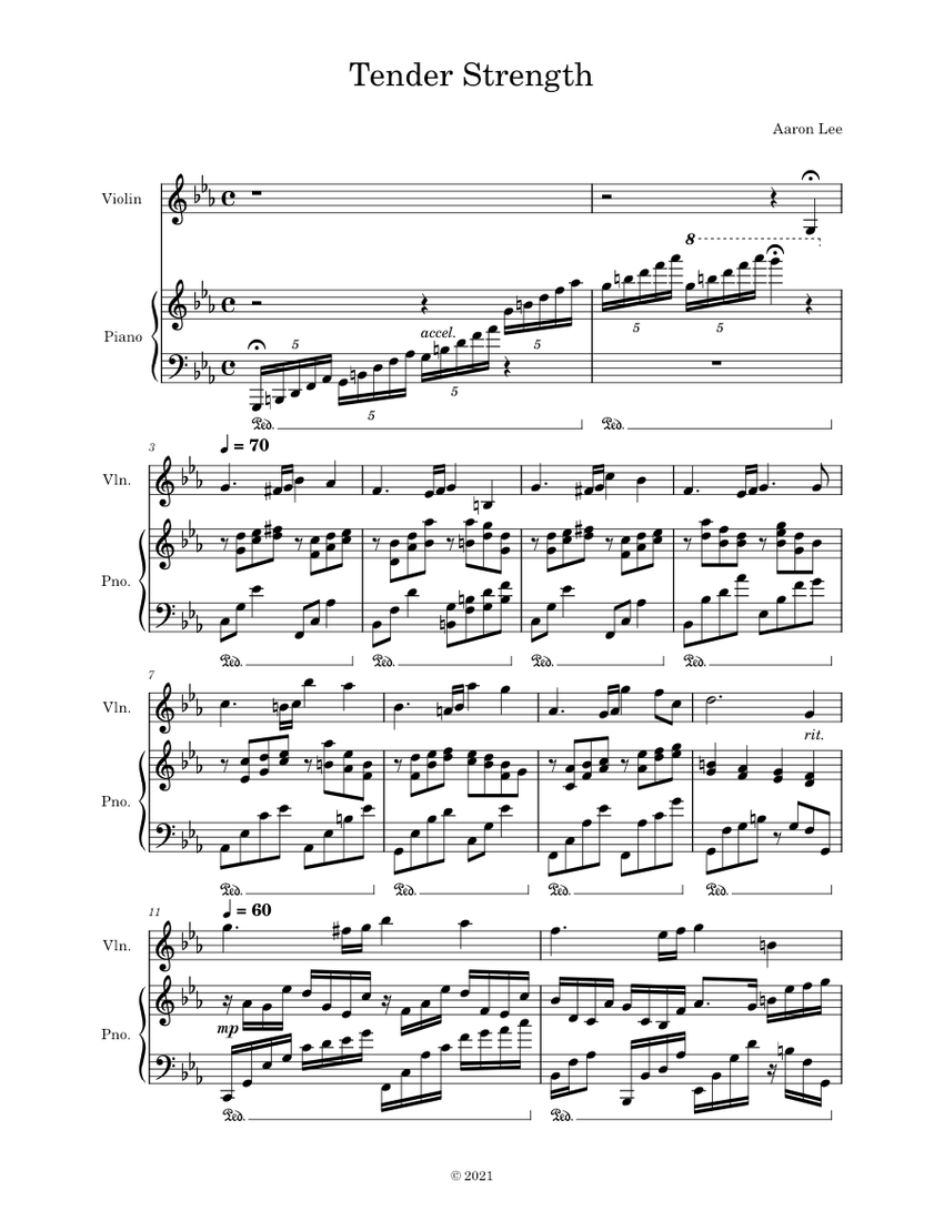 Tender Strength Sheet Music for Piano, Violin (String Duet) | MuseScore.com