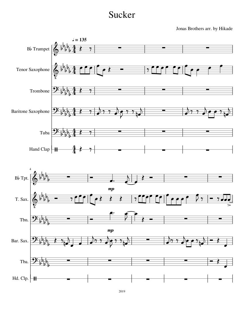 Sucker Sheet music for Trombone, Tuba, Saxophone tenor, Saxophone ...