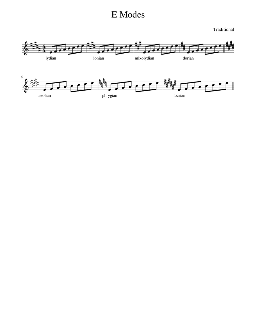 Traditional music - E Modes Sheet music for Piano (Solo) Easy ...