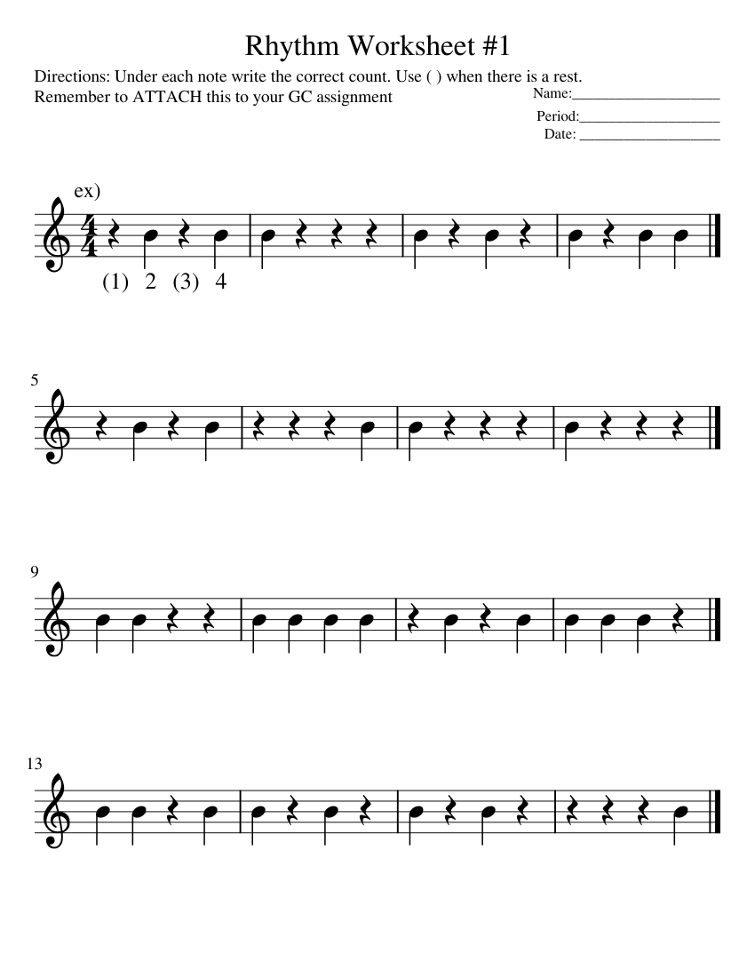 Rhythm Worksheet #1 Sheet music for Piano (Solo) Easy | Musescore.com