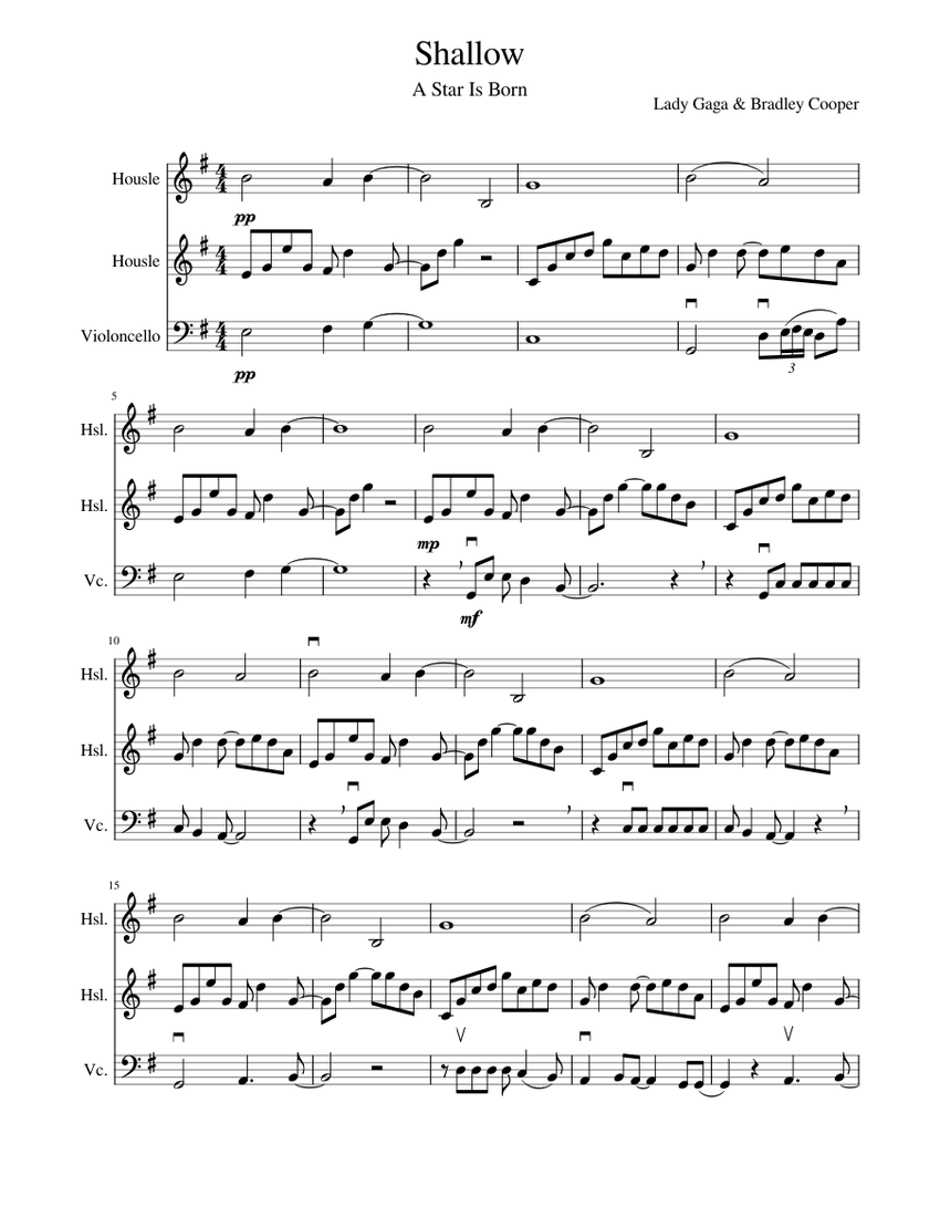 Shallow Sheet music for Violin, Cello (Mixed Trio) | Musescore.com