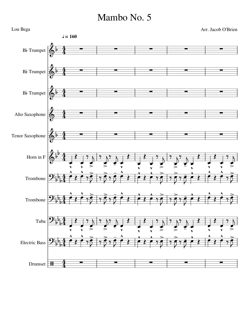Mambo No. 5 Sheet Music for Trombone, Tuba, Saxophone alto, Saxophone ...