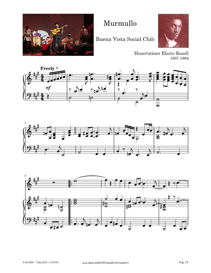 Murmullo – Buena Vista Social Club Sheet Music for Piano, Vocals (Piano ...